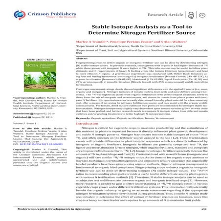 Stable Isotope Analysis as a Tool to Determine Nitrogen Fertilizer ...