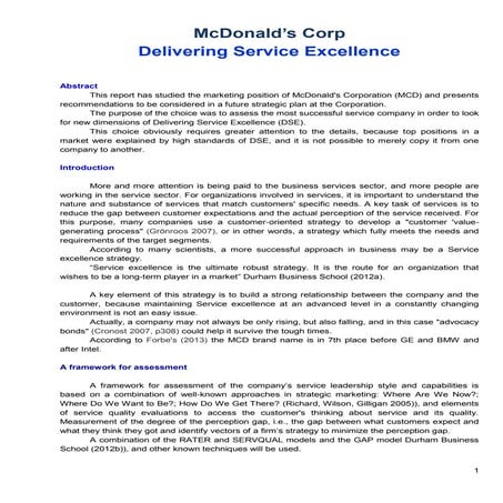 Mc Donald’s Corp Delivering Service Excellence | PDF
