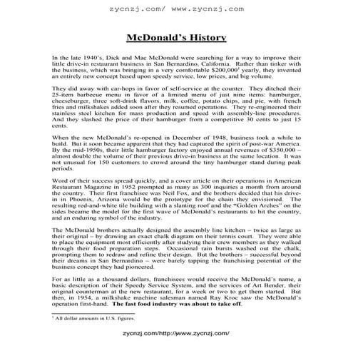 Mc donald's history | PDF