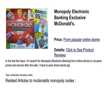 Mcdonalds monopoly codes | PDF