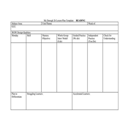Mc donogh 26 lesson plan template reading | PPT