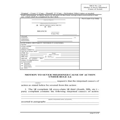 motion to sever misjoined cause of action | DOC