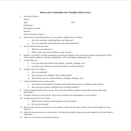 Family Assessment Tools: Family Interview Schedule | PDF
