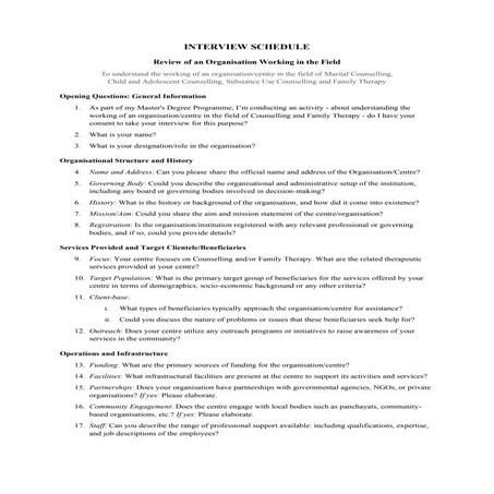 Organisational Assessment Tool: Interview Schedule for Review of an ...