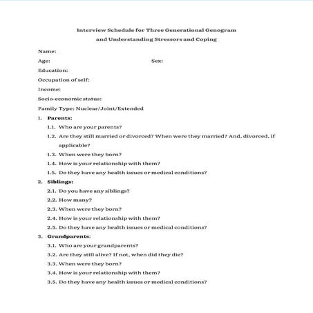 Assessment: Interview Schedule for Three Generational Genogram and ...