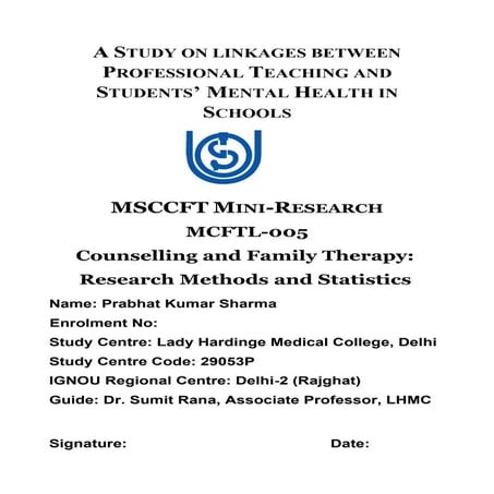 IGNOU Sample Practical File for MCFTL005 Mini Research PKS | PDF