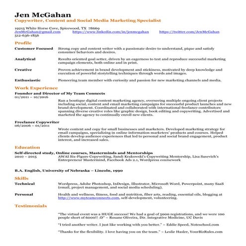 Jen McGahan, resume | PDF | Freelance Writing | Content Production