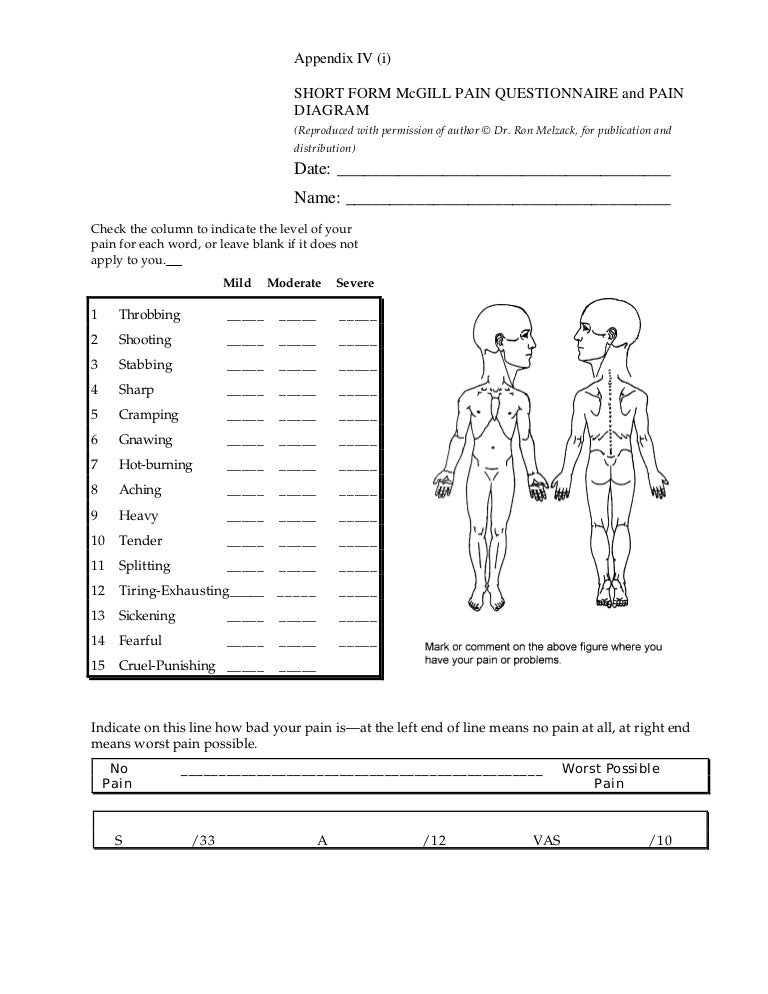 Mc gill pain questionnaire short form
