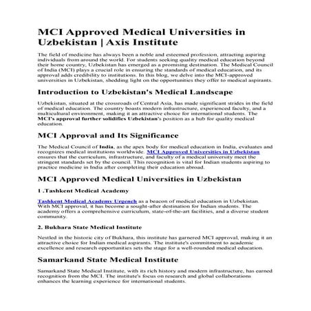 MCI Approved Medical Universities in Uzbekistan.pdf | Healthcare ...