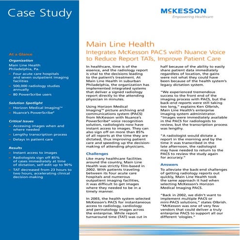 Integrates McKesson PACS with Nuance Voice to Reduce Report TATs and ...