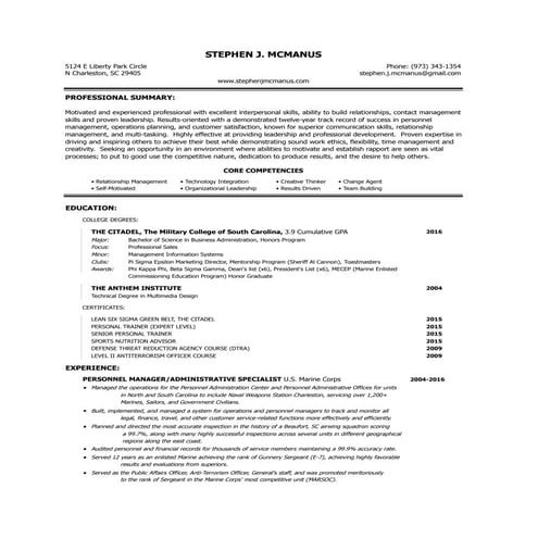 McManus, Stephen J. (General Resume) | PDF | Business Administration | Business