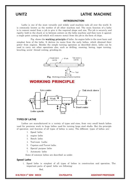 Specification Of Lathe And Operating Parameters Ppt