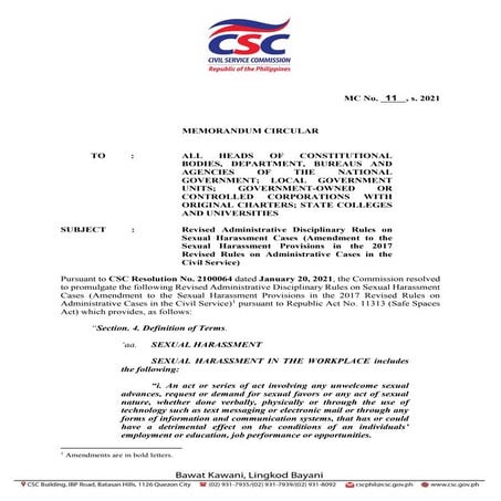 MC No. 11, s. 2021 revised administrative guidelines | PDF