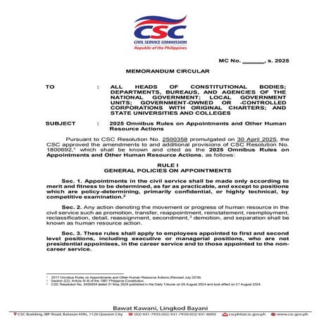 2017 Omnibus Rules on Appointments and Other Human Resource Actions, As Amended | PPTX