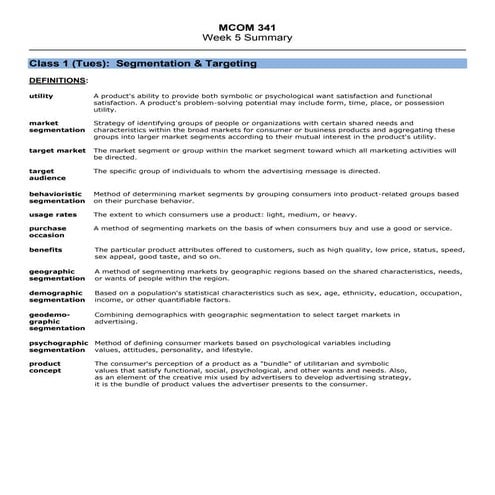 Mcom 341 week 5 summary | DOCX