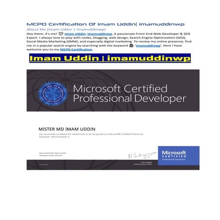 MCPD Certification | Imam Uddin | imamuddinwp | PDF | Technology ...