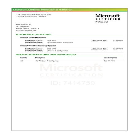 Microsoft Certified Professional Transcript | PDF | Technology & Computing