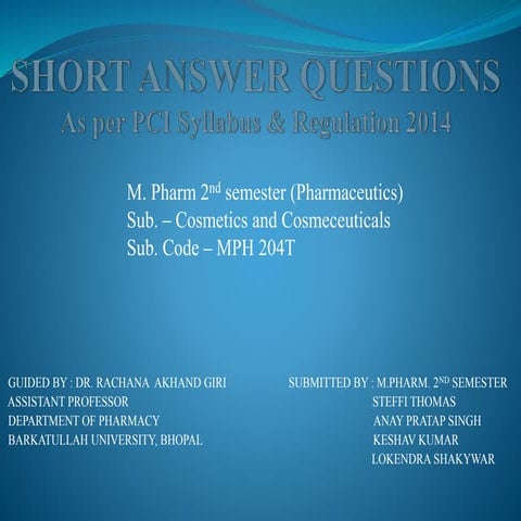 Short Answer Questions (MCQ) | PPTX