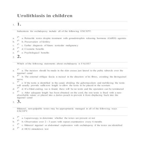 urolithiasis in children Mcq | DOCX | Infertility | Reproductive Health