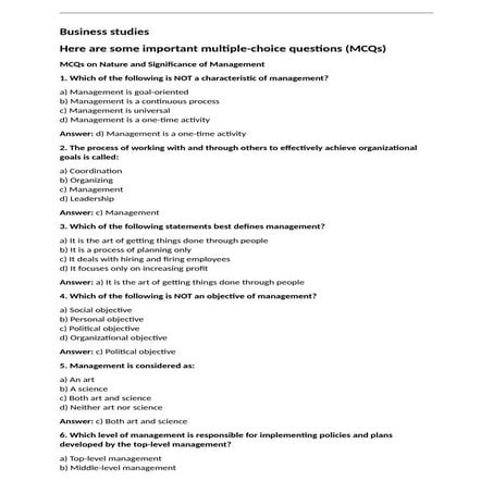 12 Business studies multiple choice question | DOCX