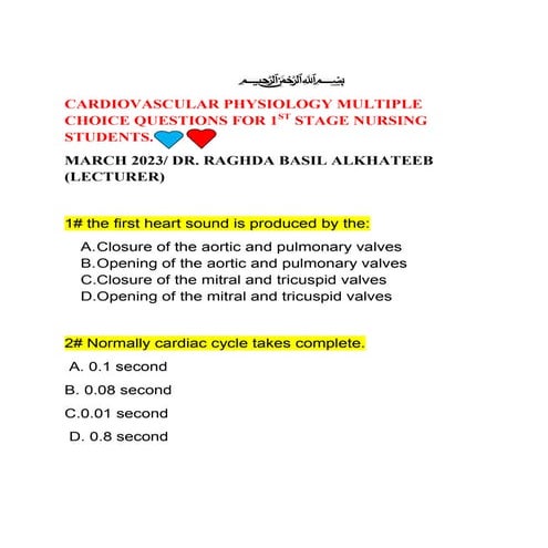 MCQ CVS Physiology | PDF