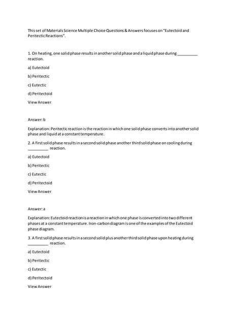 What Is Eutectic Reaction What Is Eutectoid Reaction What Is Perife Pdf
