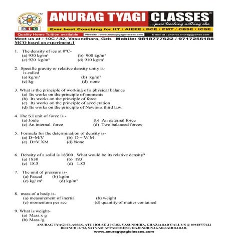 MCQ FOR CBSE CLASS IX (SCIENCE) BY ANURAG TYAGI CLASSES (ATC) | PDF ...