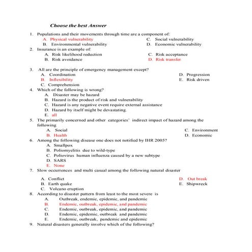 Multiple choose question in Disaster for MPH In field epidemology ...