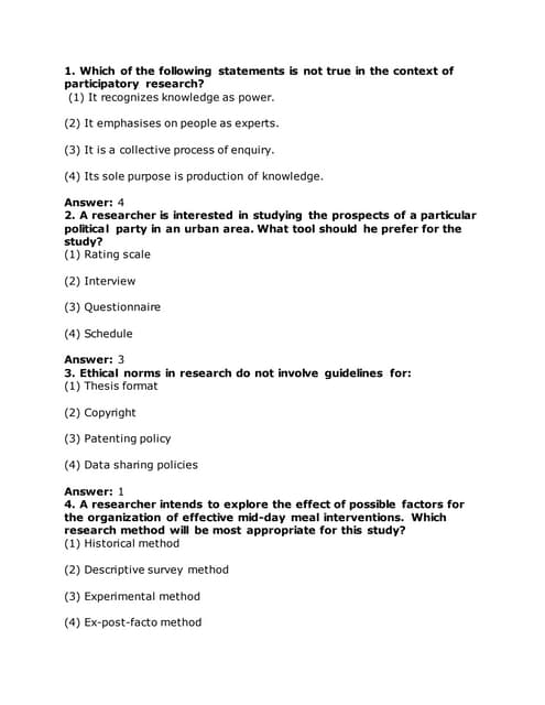 MCQ for Research and methodology mcqs with answersy | PDF | Educational ...