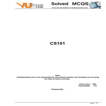 Mcqs cs101 | PDF | Internet for Beginners | Internet
