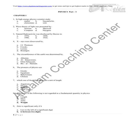 Mcqs first year physics notes | PDF