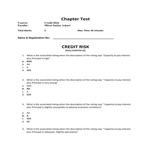 Mcqs on credit risk [hull chapter 22] | DOCX