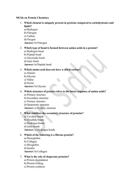 MCQs on Protein Metabolism. (Biochemistry) | PDF
