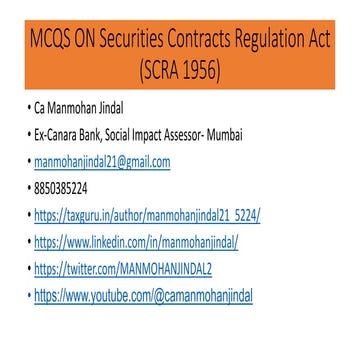 MCQS ON Securities Contracts Regulation Act (SCRA 1956) | PDF