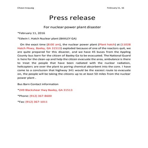 Mc quaig nuclear plant press release | DOCX | Science