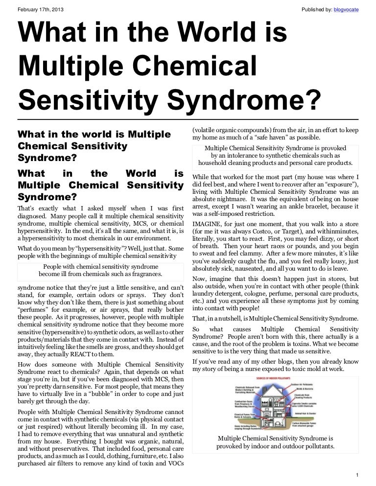 What in the World is Multiple Chemical Sensitivity Syndrome?