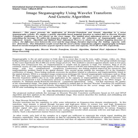Image Steganography Using Wavelet Transform And Genetic Algorithm Pdf