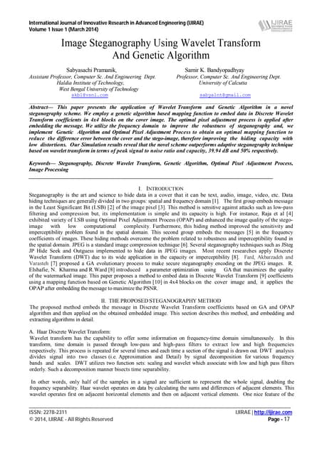 Image Steganography Using Wavelet Transform And Genetic Algorithm Pdf