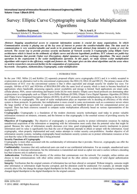Survey Elliptic Curve Cryptography Using Scalar Multiplication Algorithms Pdf