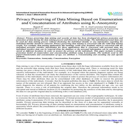 Privacy Preserving Of Data Mining Based On Enumeration And Concatenation Of Attributes Using K