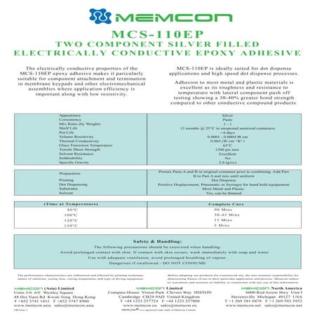 Memcon Mcs110 ep silver conductive epoxy | PDF