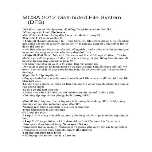 Mcsa 2012 distributed file system | DOC