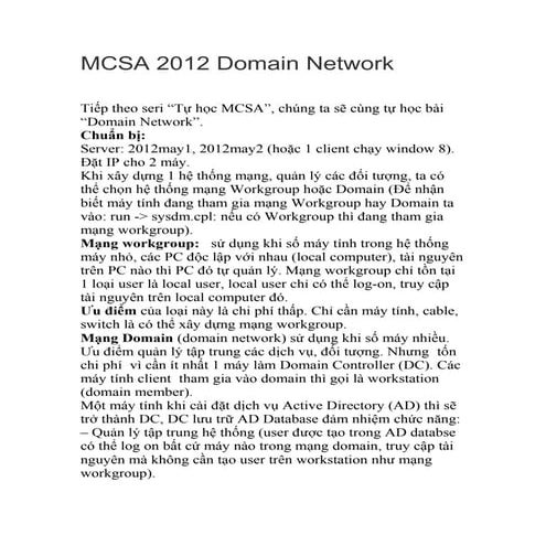 Mcsa 2012 domain network | DOC