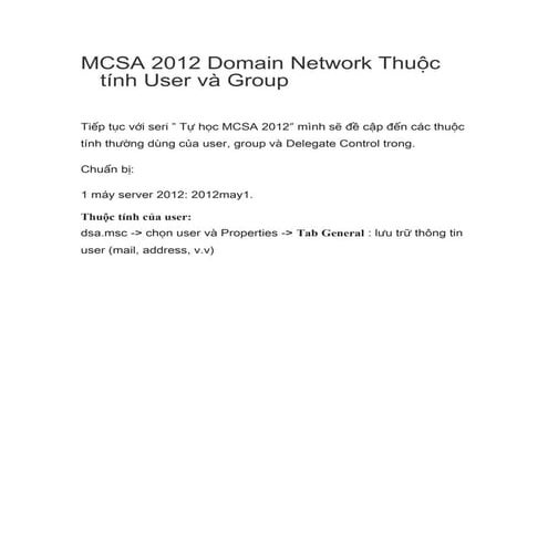 Mcsa 2012 domain network thuộc tính user và group | DOC