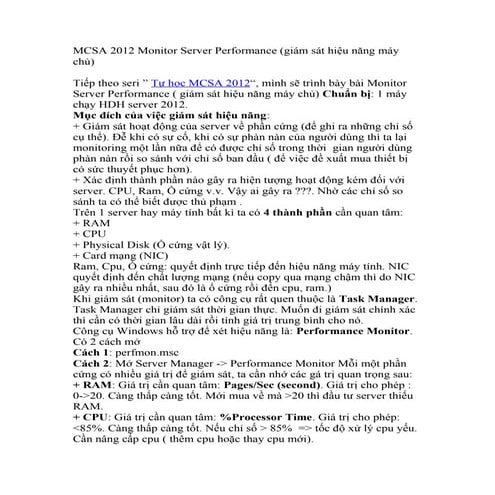 Mcsa 2012 monitor server performance | PDF