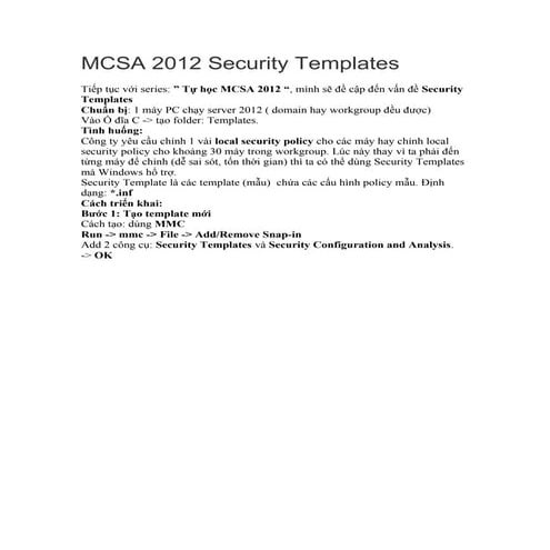 Mcsa 2012 security templates | PDF