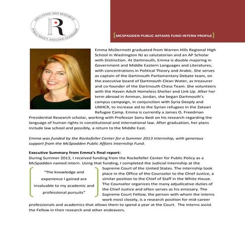 Named Internship Profile Summary - Emma McDermott (McSpadden) | PDF