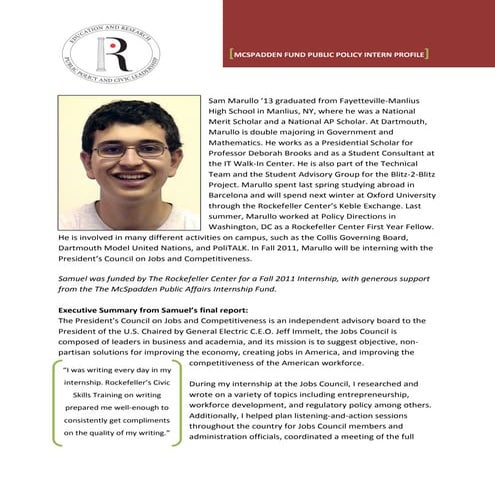 Named Internship Profile Summary - Samuel Marullo (McSpadden) | PDF