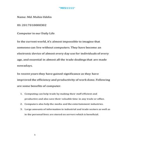 Md. Mohin Uddin | DOCX | Business | Business and Finance