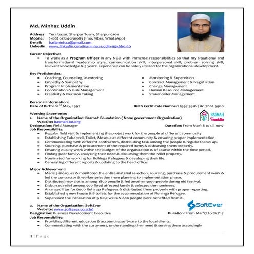 CV of Minhaz uddin, Sherpur | PDF